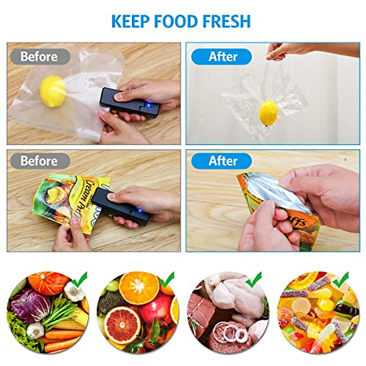 Ankilo Mini Bag Sealer 2 Pack, 2 in 1 Rechargeable Heat Bag Sealer, Portable Heat Sealer and Cutter for Plastic Bags Snacks, Outdoor Picnic Campaign, Food Storage