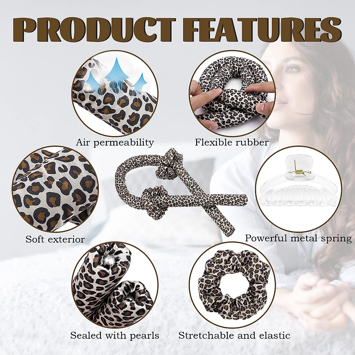 Heatless Curling Lazy Sleeping Foam Sponge No Heat Curling Stick Big Wave Curler(Leopard Print)