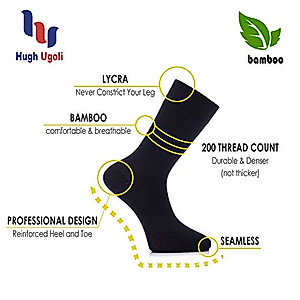 Hugh Ugoli Men's Bamboo Dress Socks for Business & Trouser, Thin & Seamless Crew Socks, 4 Pairs with Gift Box, Shoe Size 8-12, Assorted, Shoe Size: 8-12