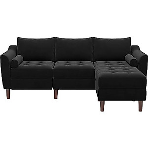 Belffin Black Velvet L Shaped Sectional Couch Small Convertible Couch Sectional Sofa 3-Seater Sofa Sectional with Reversible Chaise Ottoman for Apartment and Small Space