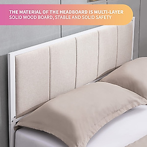 Mixoy Cal King Metal Bed Frame, Linen Platform Bed Frame with Upholstered Headboard, Heavy Duty Metal Mattress Foundation, Strong Metal Slat Support, No Box Spring Needed (Cal King/Beige)