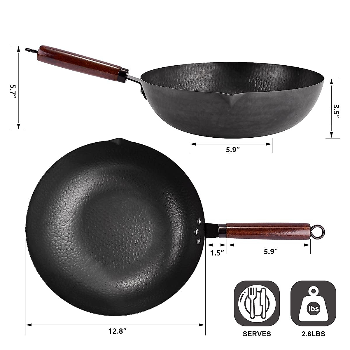 Leidawn 12.8" Carbon Steel Wok - 11Pcs Woks and Stir Fry Pans with Wooden Handle and Lid,10 Cookware Accessories,For Electric,Induction and Gas Stoves