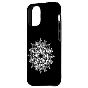 iPhone 13 White Fractal Mandala Art Good Vibe Yoga Sacred Geometry Case