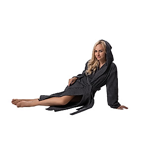 BAGNO MILANO Terry Cloth Robes for Women - Hooded Kimono Style Turkish Cotton Bathrobes for Women (Grey, Small-Medium, s)