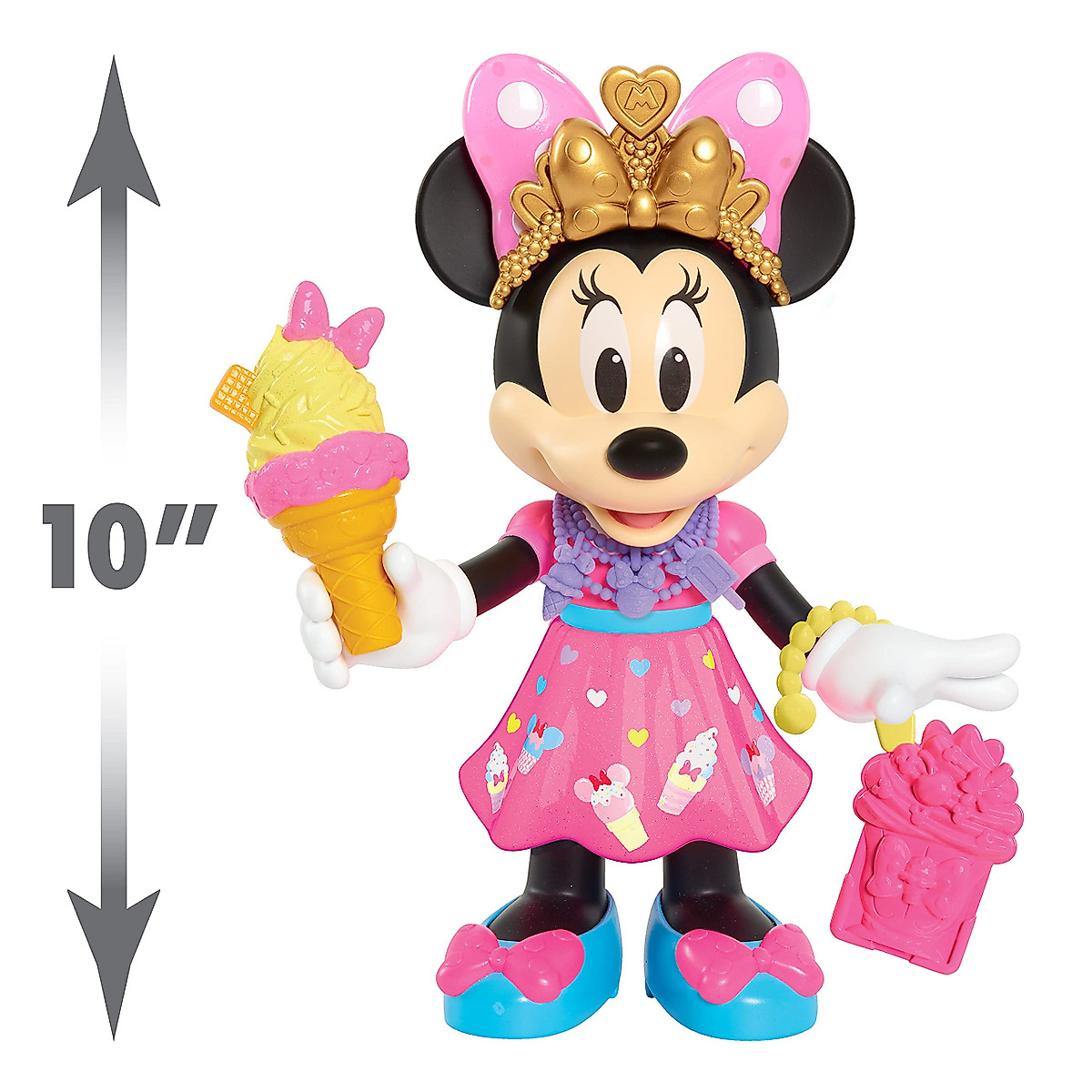 Disney Junior Sweets & Treats Minnie Mouse, Interactive 10-Inch Doll with Lights, Sounds, and Accessories, Officially Licensed Kids Toys for Ages 3 Up, Amazon Exclusive