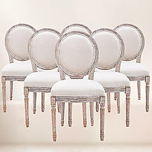 COLAMY French Country Dining Chairs Set of 6, Upholstered Farmhouse Dining Room Chairs with Round Back, Solid Wood Legs, Accent Side Chairs for Kitchen/Living Room/Bedroom- Beige