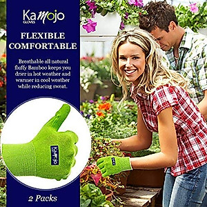 Kamojo Bamboo Gardening Gloves for Women & Men (2 pairs pack) Breathable Durable Textured Grip Garden & Work Gloves (Small)