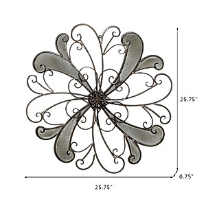 Adeco Rustic Urban Flower Scrolled Design, Metal Wall Hanging Decor For Nature Home Art Decoration & Kitchen Holiday Wall Decorations, Christmas Wall Art Gifts - 25x25 Inches