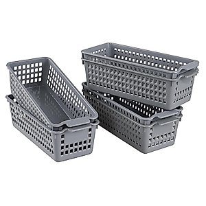 Knifefish 6 Packs Slim Plastic Storage Trays Baskets,Pencil Organizer 11.61" x 5.03", Grey
