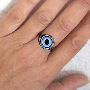 Steel Dragon Jewelers Stunning Designer Eye Ring - Choose from 21 Handcrafted Animal and Fantasy Glass Eyes (Evil Eye, 7)
