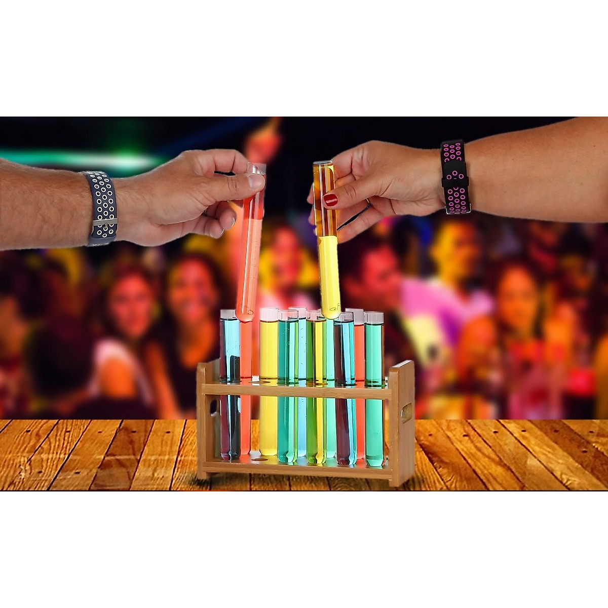 Lily's Home Bamboo Test Tube Vial Shot Glasses Holder Rack, Great as Pen Stand, Made from Bamboo with Built-in Handle, Rack Only, Glass Tubes NOT Included, 12 Tube Capacity (7/8" (22mm') Holes)