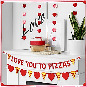 Hoolerry 2 Pcs Valentine's Day Love You to Pizzas Banner Pizza Heart Garland Pizza Party Decorations Supplies for Anniversary Wedding Baby Bridal Shower