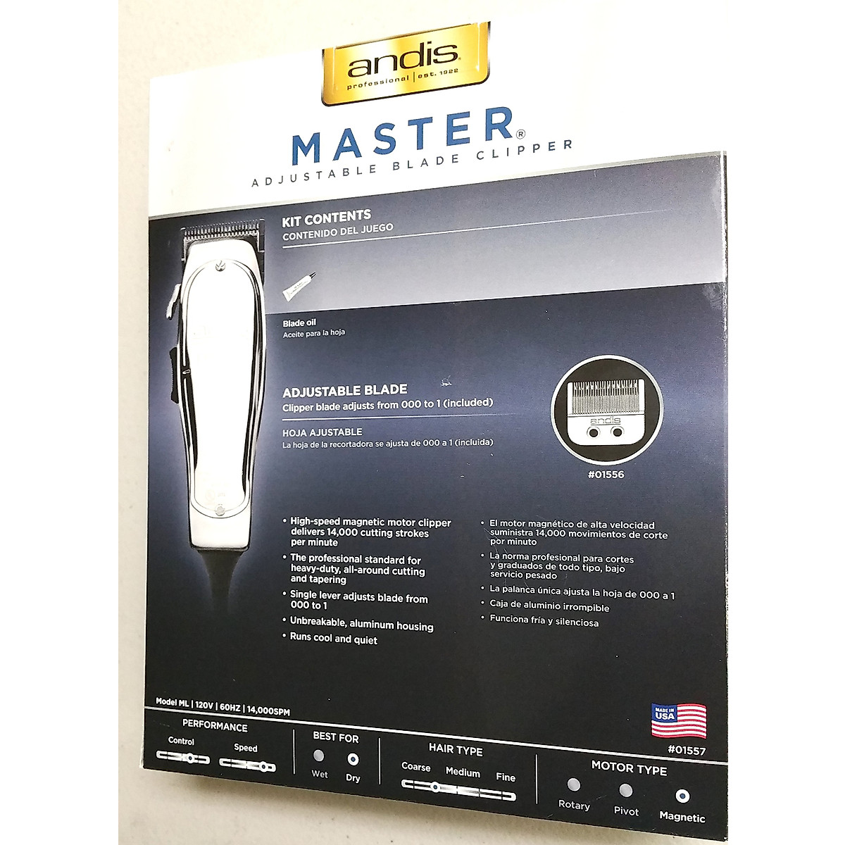 Andis Lightweight Professional Clippers, with Unbreakable Aluminum Housing with Quiet Cool Operation, BONUS FREE Cube Hard Travel Case Included