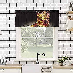 Window Treatment Valances Cigar Wine Whisky Liquor Still Life Pictures Design Rod Pocket Curtain Valance for Kitchen, Bathroom, Living Room, Bedroom 54" W x 18" L