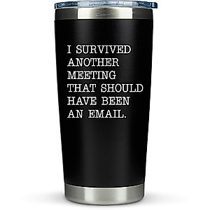 KLUBI Coworker Gifts Coffee Mug - Survived Another Meeting/Email - Large 20oz Coffee Tumbler -Funny Gift Idea for Boss, Coworker, Assistant Principal,
