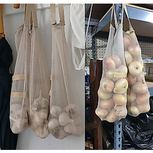 AHYUAN Hanging Mesh Storage Bags 5 Pack Onion Bags Mesh Garlic Net Bags Potatoes Bags Long and Large Reusable Net Storage Produce Bags for Fruit Veggies Garbage Bag for Home RV Camper Storage