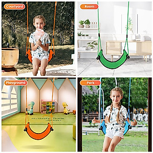 ROPECUBE Children Outdoor Swing Seat, with Adjustable Ropes, Kids Safety Playground Swing Seat Replacement, Belt Swing, for Indoor Outdoor Backyard Play (Green)