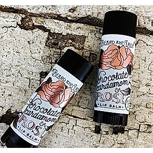 Beard and Lady - Chocolate Cardamom Rose Salve Lip Balm Stick - Black Oval Tube Sticks - 2 Pack of 0.15 fl oz balms