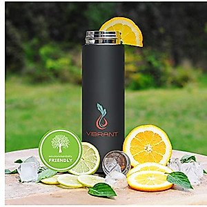 VIBRANT ALL IN ONE Travel Mug - TEA INFUSER Bottle WITH 2 PIECE EXTRA-LONG STEEPER STRAINER MESH FILTER - HOT COFFEE THERMOS - Cold FRUIT INFUSED Water LEAK PROOF Double wall Stainless Steel 16.9 oz