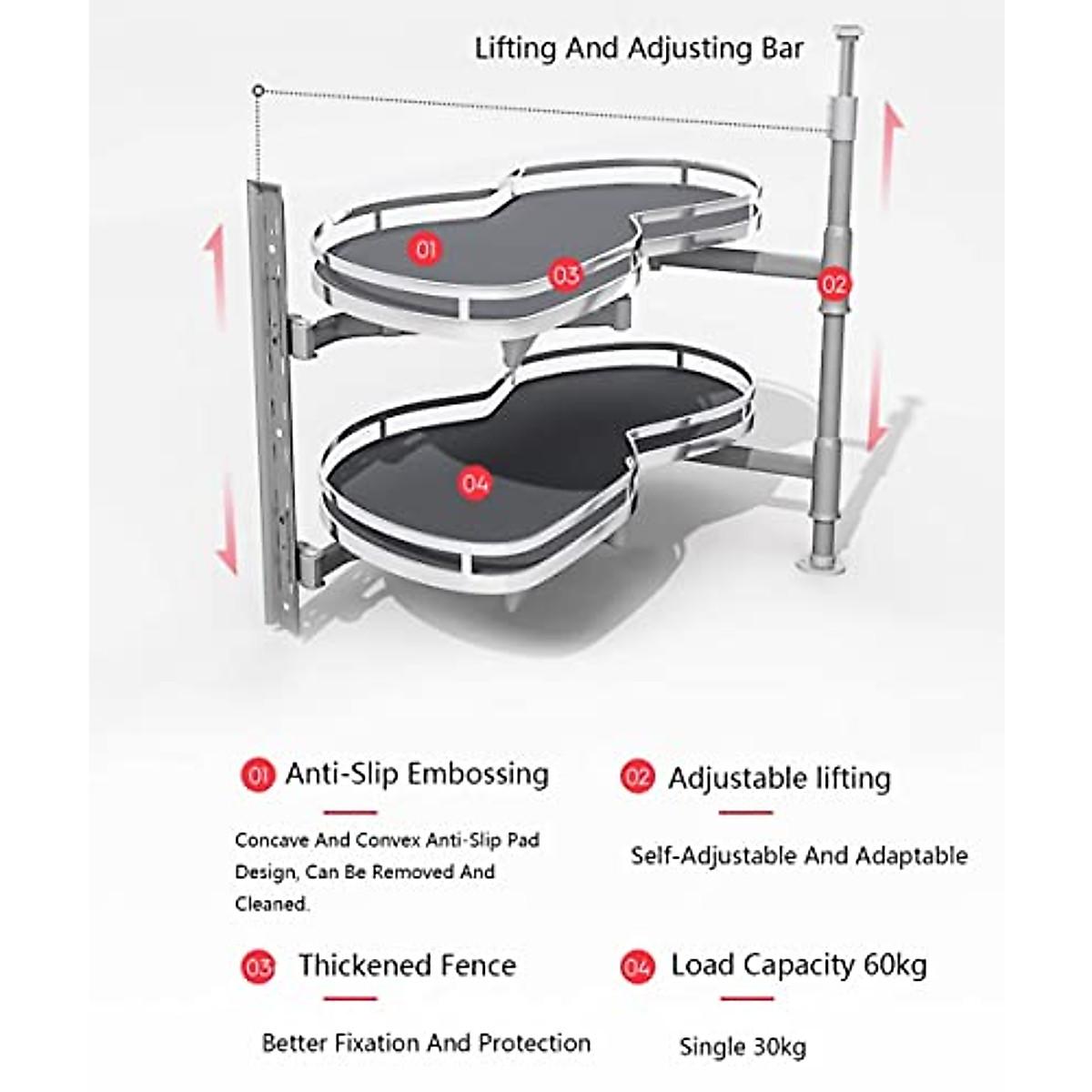 Blind Corner Cabinet Pull Out Organizer with Soft-Close 2 Tiers Swing Tray Corner Cabinet Lazy Susan for 36inch Corner Cabinet Blind Shelf,Left Open