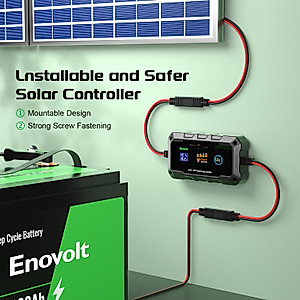 10A MPPT Solar Charge Controller 12V, Enovolt Portable Solar Panel Regulator with Solar Connector, Intelligent Digital LCD Display for Lead-Acid Batteries, Lithium, Foldable Solar Panel (ELF10)