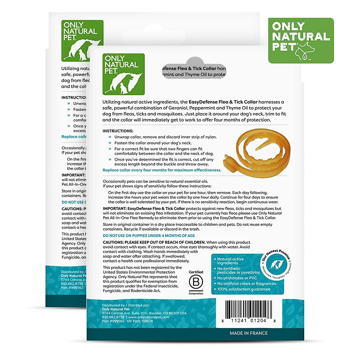 Only Natural Pet EasyDefense Flea & Tick Dog Collar - Canine Flea Collars Flea and Tick Control - Pet Flea Care That Protects up to 4 Months - for Dogs (2 Pack)