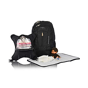 Obersee Bern Diaper Bag Backpack & Cooler, Black/Black