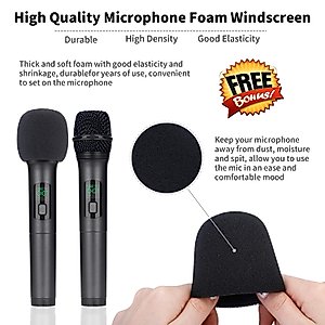 Kithouse K380A Wireless Microphone Karaoke Microphone Wireless Mic Dual with Rechargeable Bluetooth Receiver System Set - UHF Handheld Cordless Microphone for Singing Speech Church(Elegant Black)