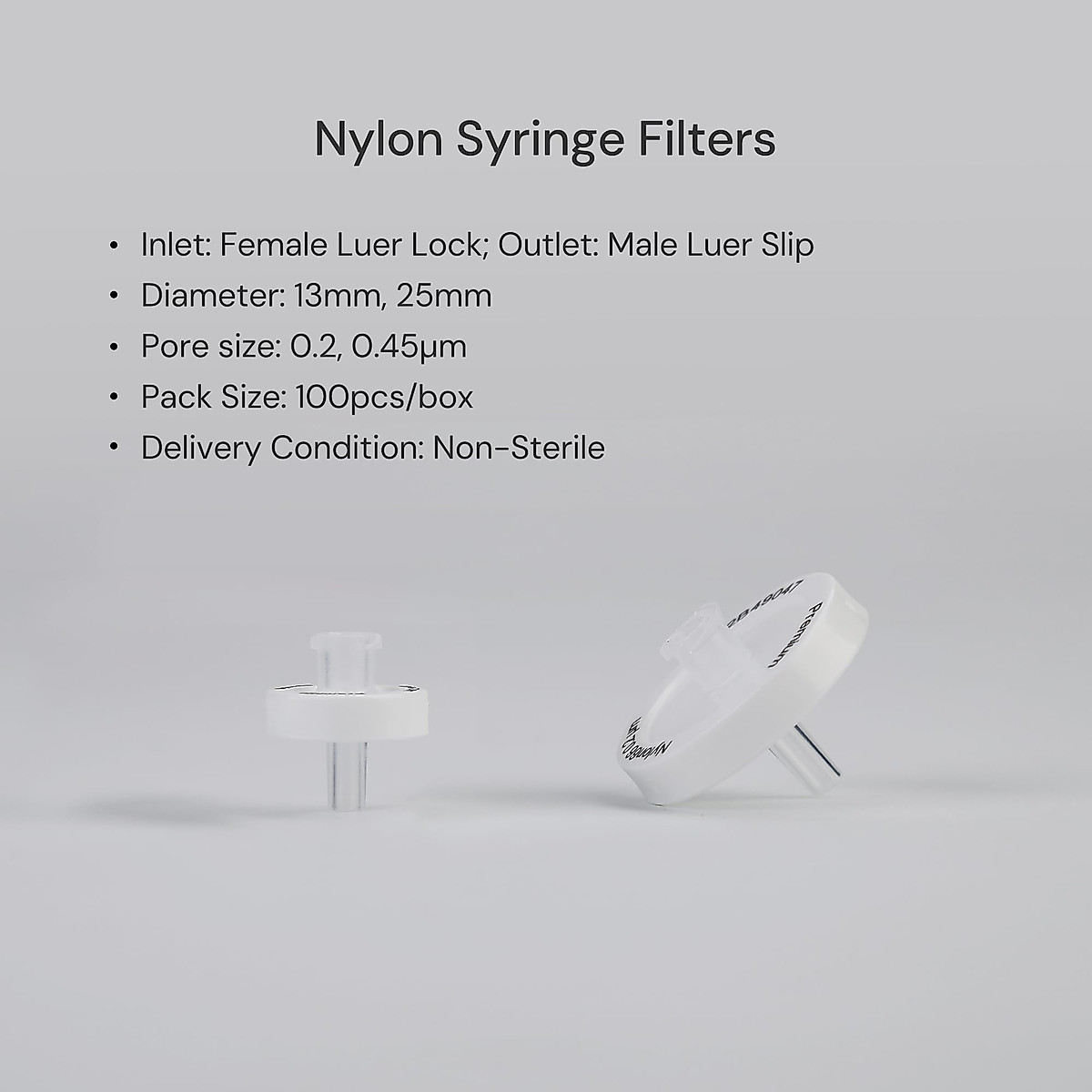 COBETTER 100 Pack Syringe Filter Nylon Lab Filters 0.45μm Pore Size 25mm Diameter Hydrophilic Filtration Non-sterile White