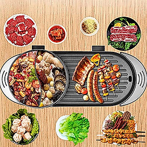 2 in 1 Portable Electric Hot Pot Grill smokeless,Multifunctional Teppanyaki Hot Pot Grill Barbecue Set Korean Hot Pot Grill Indoor Large Capacity Non-Stick Hot Pot Grill,26.77x10.43x4.92inch,2200W