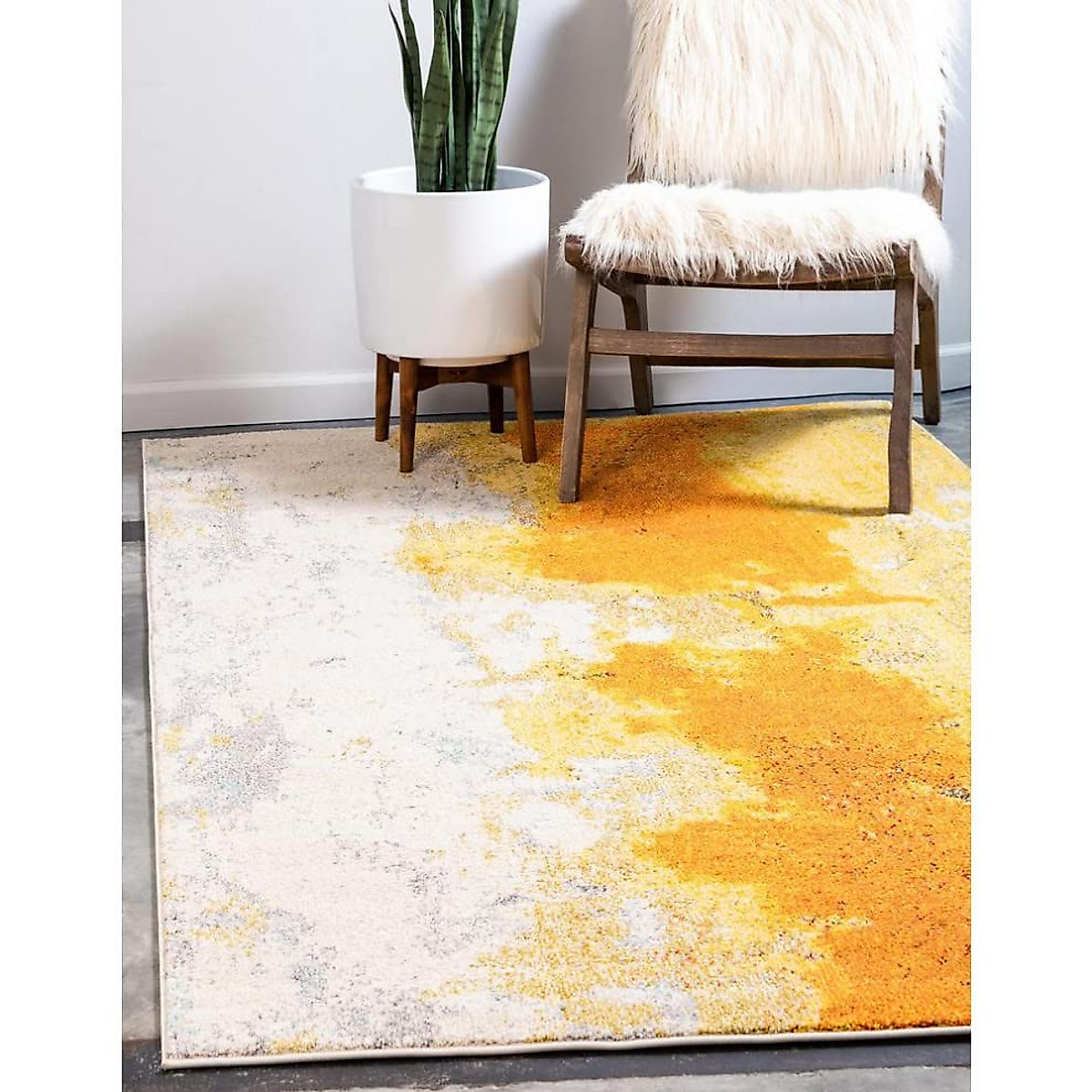 Unique Loom Estrella Collection Bright Colors, Abstract, Modern, Distressed Area Rug, 3' 3" x 5' 3", Yellow/Beige