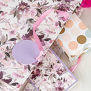 MAYPLUSS 16" Extra Large Gift Bag with Gift Card and Tissue Paper - Purple Floral for Mothers day, Birthday