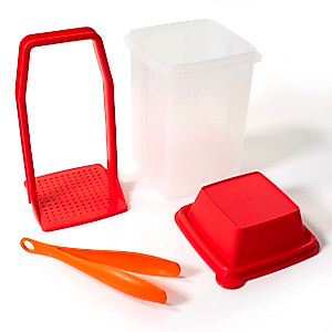 BloxBerry Pickle Jar with Strainer Insert - Plastic Leak Proof Food Saver Container - For Fresh Fruit or Pickled Vegetables - Complete with Tongs