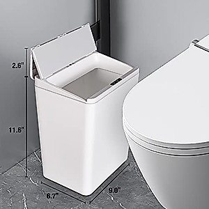 TrashAid Touchless Bathroom Trash Can with Lid, Automatic Motion Sensor Smart Trash Bin with Folding lid, Plastic Garbage Can for Bedroom Office White, 9 Liter 2.4 Gallon