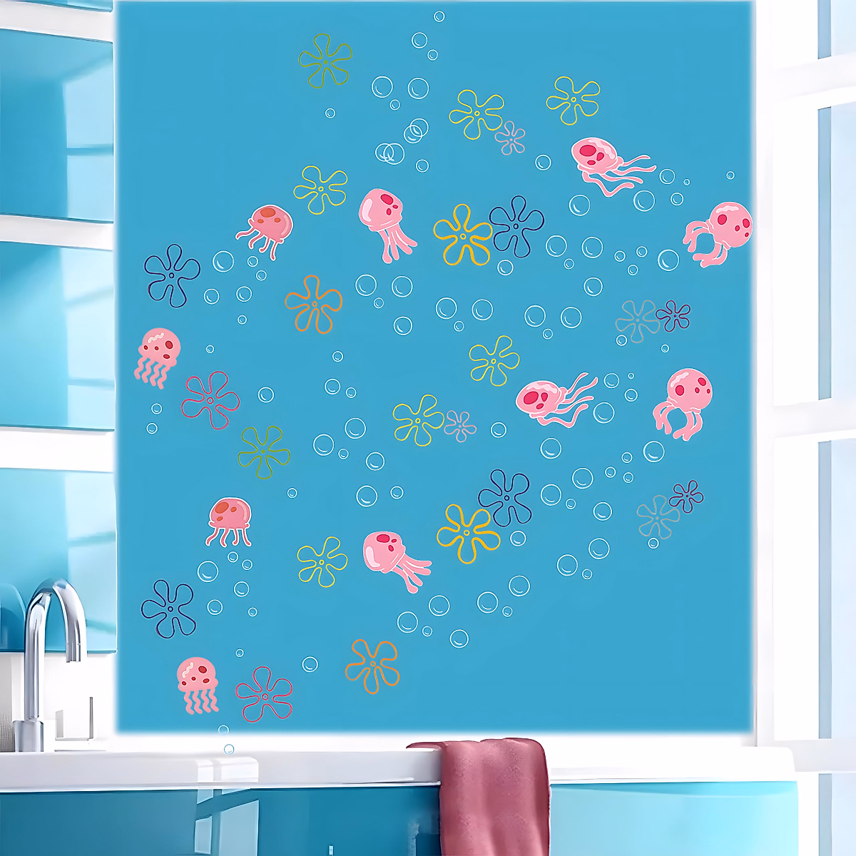 Jellyfish Bubbles Wall Stickers Under The Sea Ocean Wall Decals Bedroom Bathroom Baby Nursery Wall Decor Birthday Party Backdrop for Boys Girls