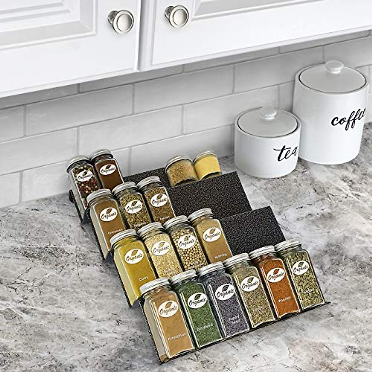 Lynk Professional® Spice Drawer Organizer - Heavy Gauge Steel 4 Tier Spice Rack - Drawer Insert Tray for Spice Jars, Herbs and Seasoning - Kitchen Cabinet Drawer Storage - Silver Metallic, Medium
