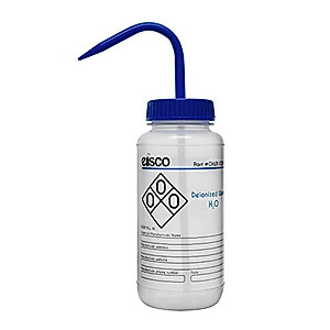 EISCO Wash Bottle for Deionized Water, 500ml - Labeled with Color Coded Chemical & Safety Information (2 Color) - Wide Mouth, Self Venting, Polypropylene - Performance Plastics Labs