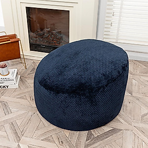 Bean Bag Chairs Cover (No Filler) Soft Washable Plush Fiber Adult Beanbag Chair Fuzzy Fur Cover Without Filling (Navy Blue Bean Bag Cover)