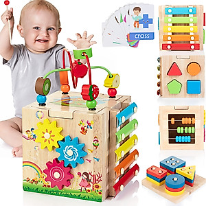 Bravmate Wooden Activity Cube | 8-in-1 Montessori Toys for 1 Year Old Toddlers Educational Toys for Boys Girls