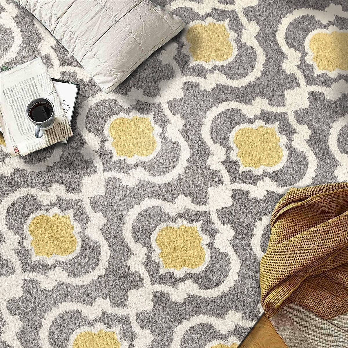 Rugshop Moroccan Trellis Contemporary Perfect for high Traffic Areas of Your Living Room,Bedroom,Home Office,Kitchen Area Rug Gray/Yellow 5'3" x 7'3"