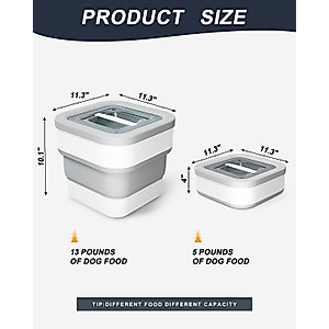ARUKEE Dog Food Storage Container,15 Lb Dog Food Containers Large Collapsible Grain Storage Bins with Measuring Cup for Cereal Flour Snacks Nuts, Grey