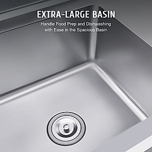 WILPREP Commercial Stainless Steel Sink, Free Standing Restaurant Sink, Kitchen Prep & Utility Sink for Home, Garage, Bar, Laundry Room (1 Compartment with Drainboard, 39" W x 17.7" D x 37.4" H)