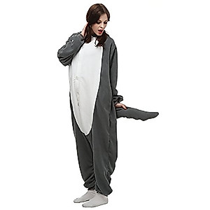 YAMENG Gray Wolf Onesie Adult For Women Men Animal Pajamas Cosplay Sleepwear Costume Cartoon Outfit（Large）