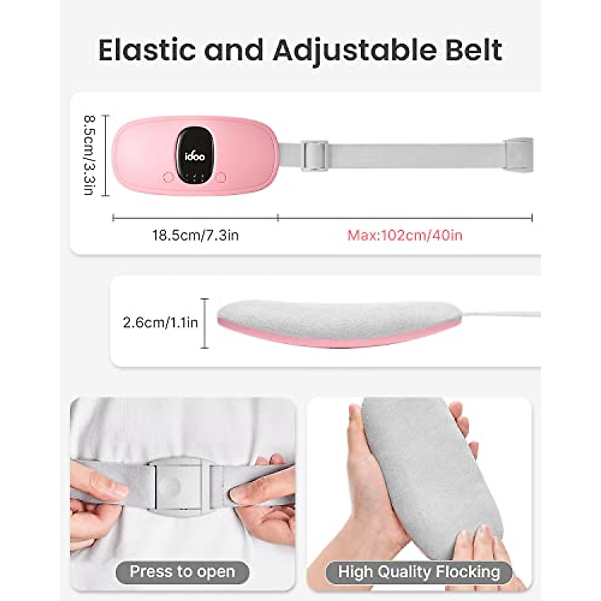 Period Heating Pads for Cramps, iDOO Portable Cordless Menstrual Heating Pad, FSA HSA Eligible, 3 Heat Levels and 3 Massage Modes, Fast Heating, Gifts for Women and Girl (Pink)