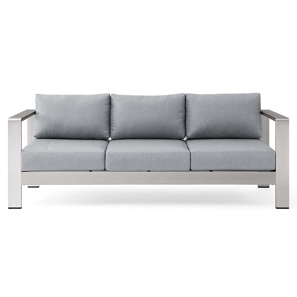 Modway Shore Aluminum Metal Outdoor Patio Sofa With Silver Gray All-Weather Cushions