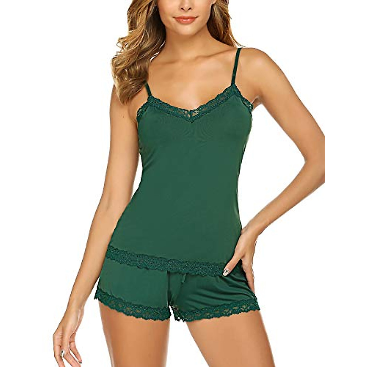 Avidlove Short Pajamas Set Sleepwear Lace Soft Tank Tops and Shorts Set for Women(Green,XXL)