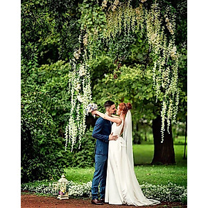 10 Packs Wisteria Artificial Flowers Garland,Total 63ft White Artificial Wisteria Vine Silk Hanging Flower Greenery for Home Garden Outdoor Ceremony Arch Floral Decor Decoration(White)