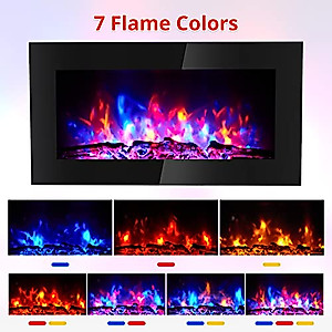 PioneerWorks Electric Fireplace 50 Inch Wall Mounted Electric Fireplace, Remote Control with Timer, Touch Screen, Adjustable Flame Color and Speed, 750W-1500W (36 Inches)
