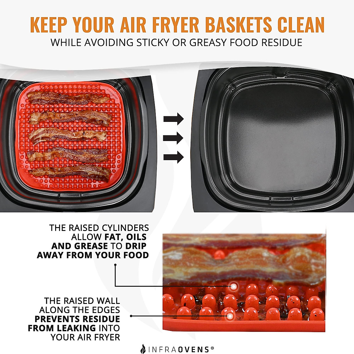 Air Fryer Accessories with Rack, Reusable Mats and Cheat Sheet Guides Compatible with Dreo, Chefman, Cosori, Nuwave® + More - Stainless Steel Air Fryer Rack, Square 7.2 inches