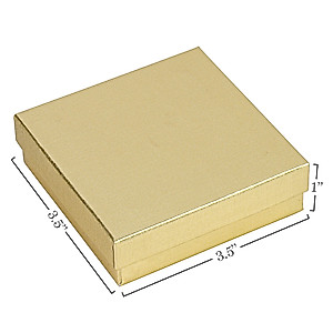 Cardboard Jewelry Boxes 10 Pack - 3.5"x3.5"x1" Bulk Cotton Filled Small Gift Boxes with Lids for Jewelry Packaging (Gold Linen)